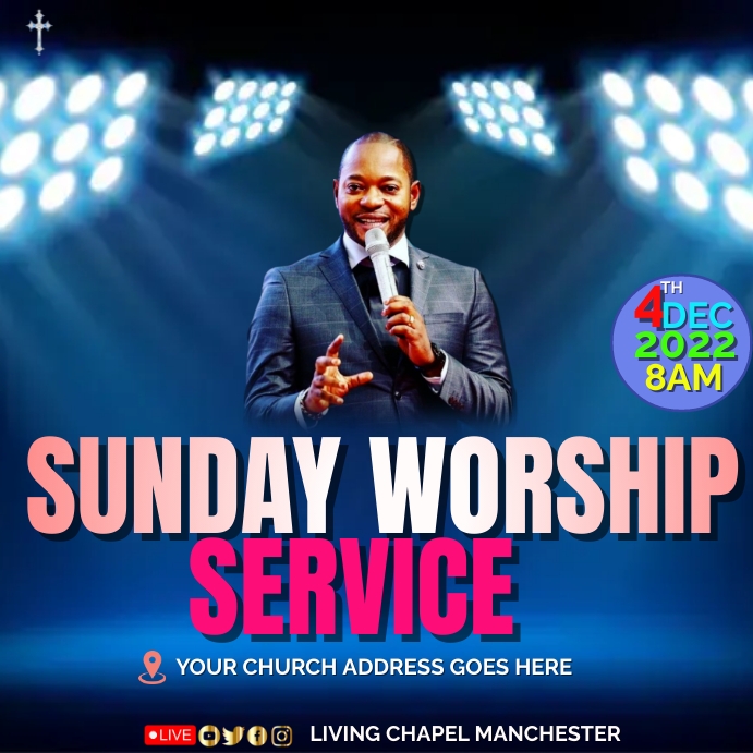 SUNDAY WORSHIP SERVICE Template | PosterMyWall