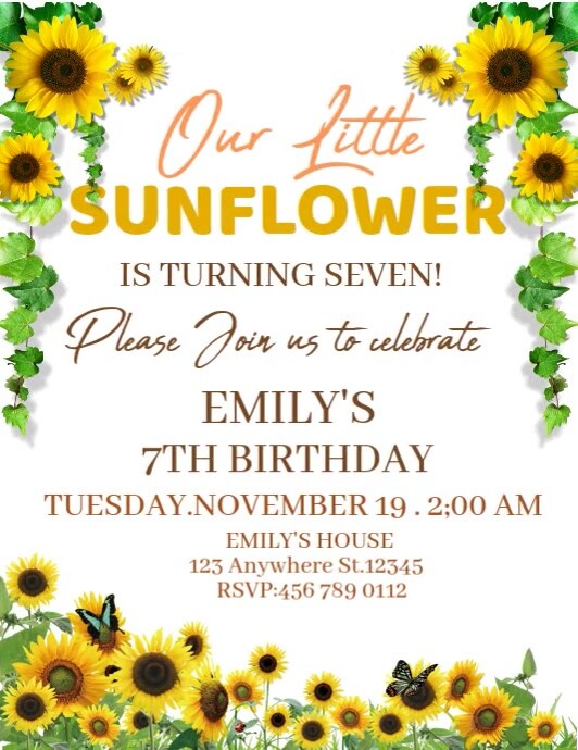 Sunflower | Birthday Invitation Template | PosterMyWall