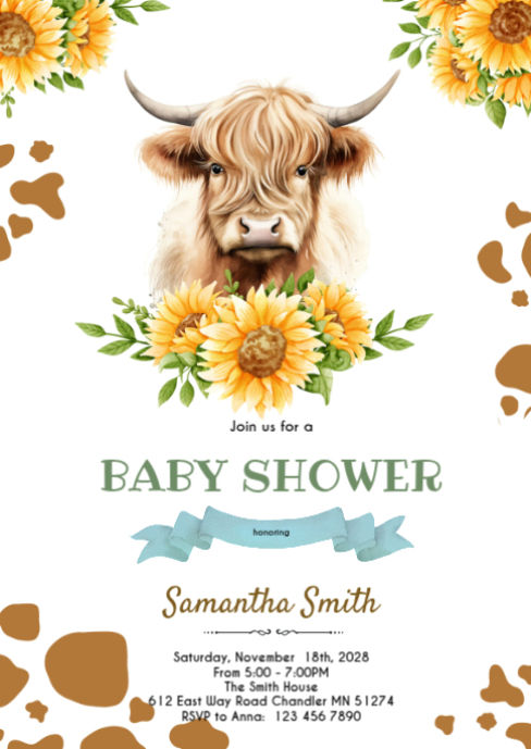 Plantilla de Sunflower Highland Cow Invitation | PosterMyWall