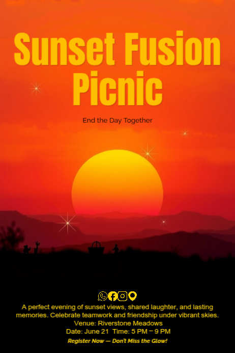 Sunset Corporate Picnic Poster Template — Warm Gradient Abstract Event ...
