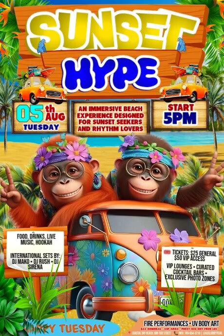 Sunset Hype: Tropical Tuesday Vibes Template | PosterMyWall