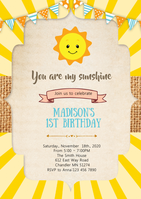 Copy of Sunshine birthday party invitation | PosterMyWall