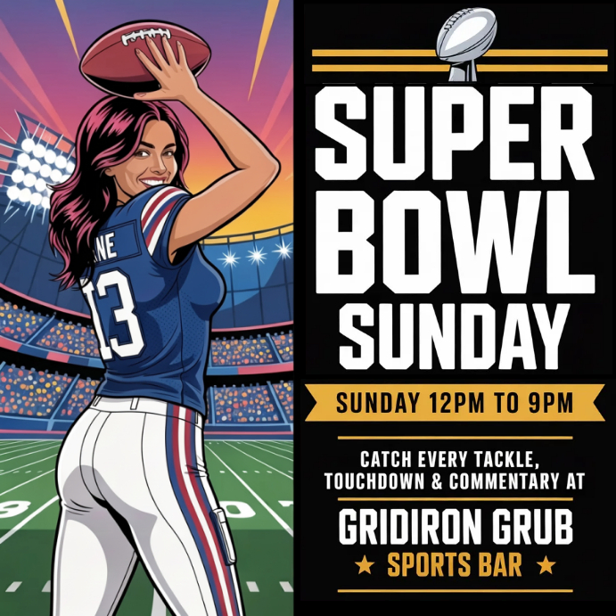 super bowl 2026 flyer. seahawks vs patriots. Template | PosterMyWall