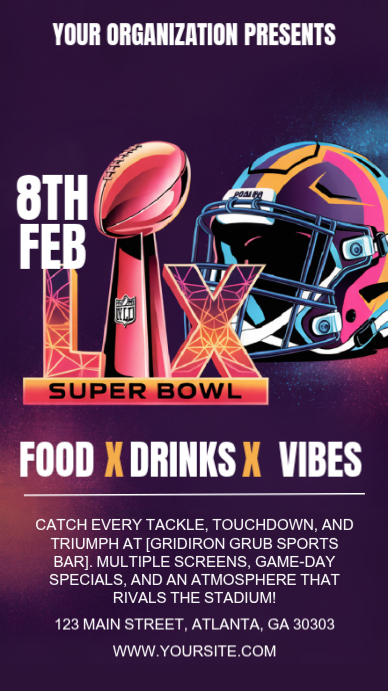 super bowl 2026 flyer. seahawks vs patriots. Template | PosterMyWall