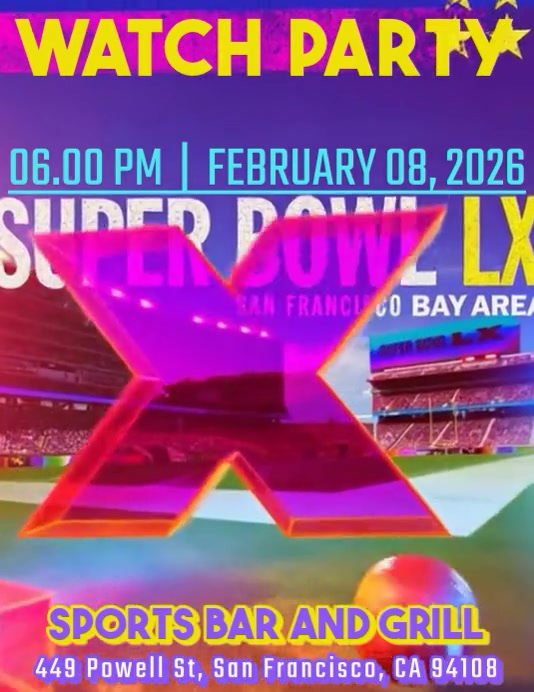 Plantilla de Super Bowl 2026 Watch Party Video Template | PosterMyWall