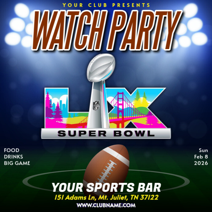 Super Bowl LIX 2026 Instagram Post – Editable Bar & Club Watch Party Template | PosterMyWall