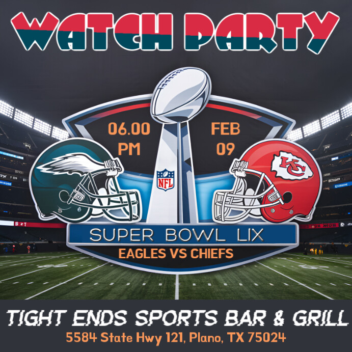 Super Bowl LIX Watch Party Poster – Eagles vs Chiefs Game Event ...