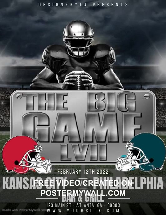 Super Bowl LVI Flyer CHIEFS vs EAGLES bar gri Template | PosterMyWall