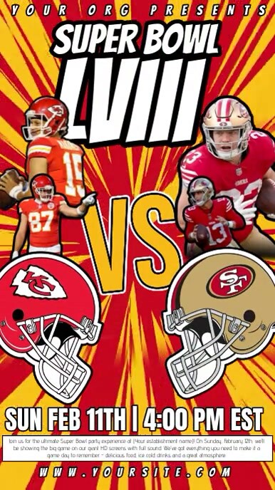 Super Bowl lviii chiefs vs 49ers, comic (1) Template | PosterMyWall