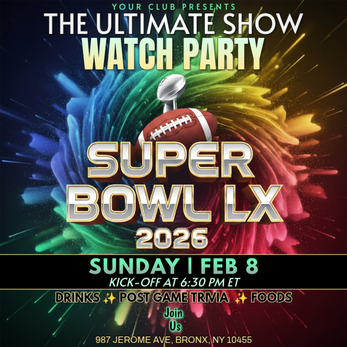 Modèle Super Bowl LX 2026 : Watch Party NFL Final Instagram Post Template | PosterMyWall