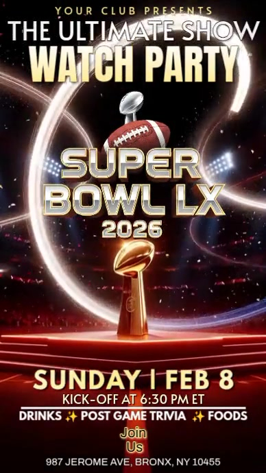 Super Bowl LX 2026 : Watch Party NFL Final Instagram Story Template ...