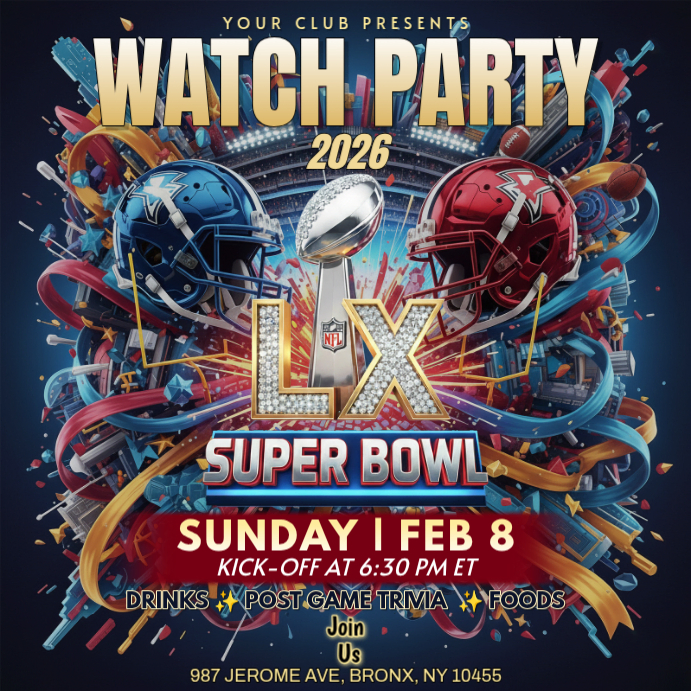 Plantilla de Super Bowl LX 2026 : Watch Party NFL Final Instagram Post ...