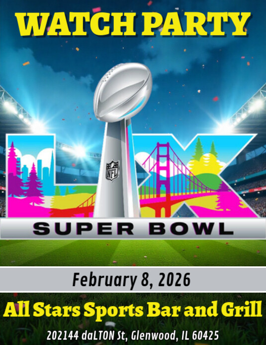 Super Bowl LX 2026 Watch Party Design Template | PosterMyWall