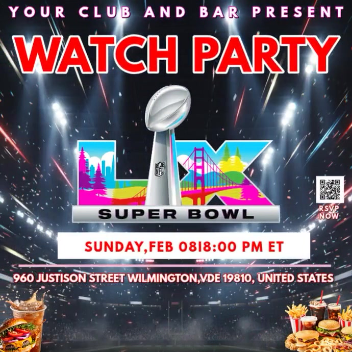 Super Bowl Lx 2026 Watch Party Templates Instagram Post | PosterMyWall