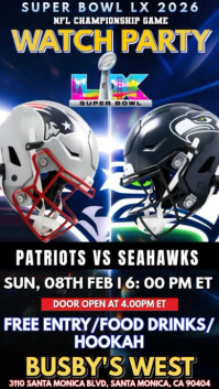 Super Bowl LX : New England Patriots VS Seattle Seahawks Watch Party ...