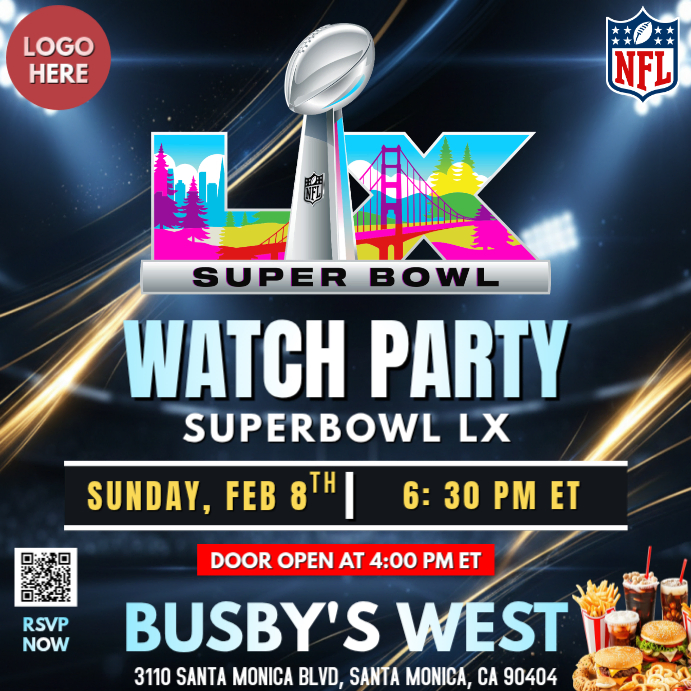 Super Bowl LX Watch Party Instagram Post Template | PosterMyWall