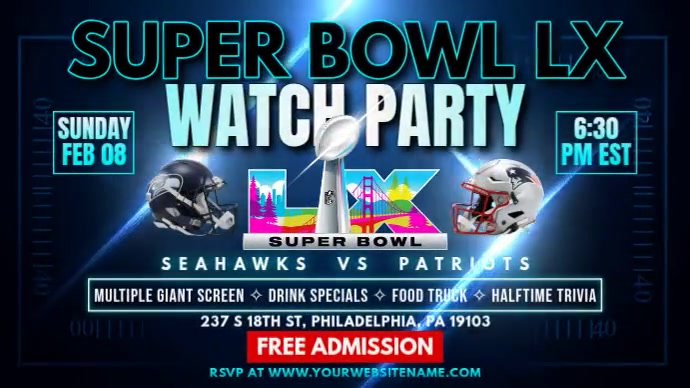 Plantilla de Super Bowl LX Watch Party Template Digital Display (16:9 ...