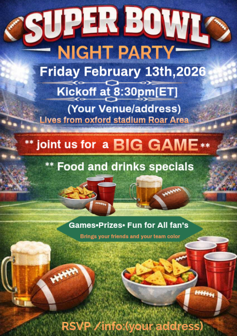 Super Bowl Night Party A4 Template | PosterMyWall