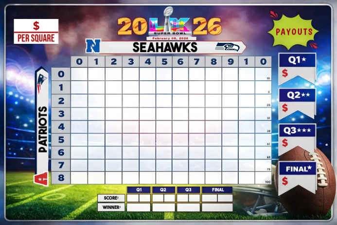 Super Bowl Squares Pool Poster Template | PosterMyWall
