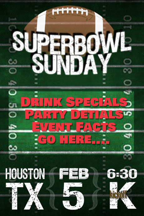 Super Bowl Sunday Football Event Flyer Bar Party Poster Template ...