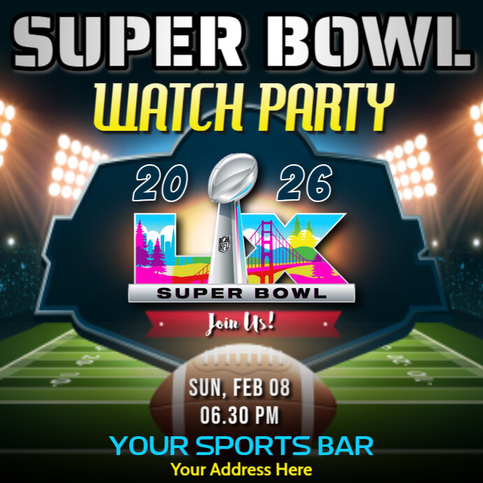 Plantilla de Super Bowl Watch Party 2026 Instagram Post Template | PosterMyWall