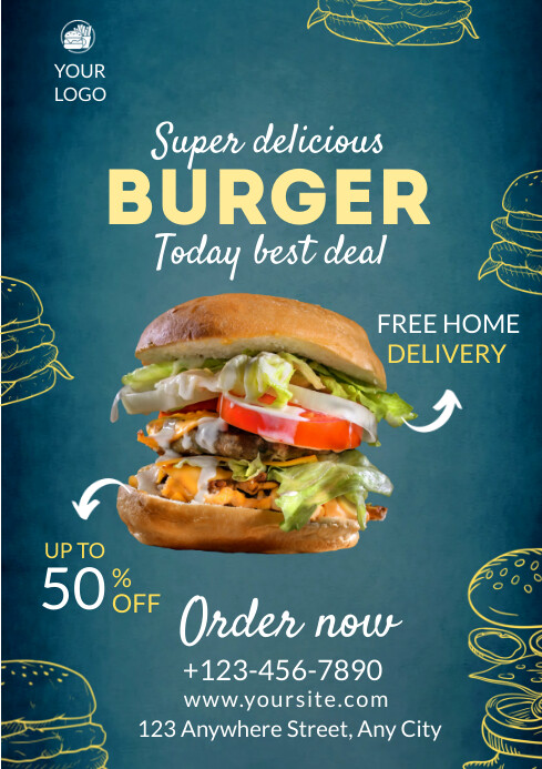 Super Delicious Burger 50% Discount Template | PosterMyWall