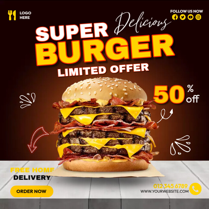Super Delicious Burger Template | PosterMyWall