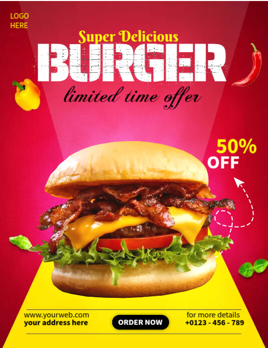 Super Delicious Burger Limited Offer Ads Template | PosterMyWall