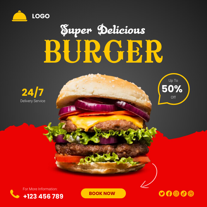 Super Delicious Burger Poster Template | PosterMyWall