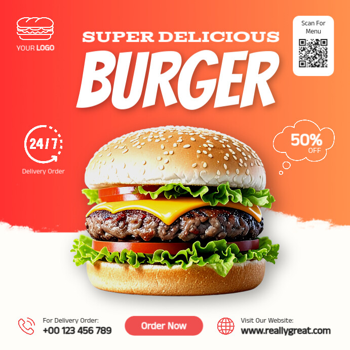 Super Delicious Burger Restaurant Menu Poster Template | PosterMyWall