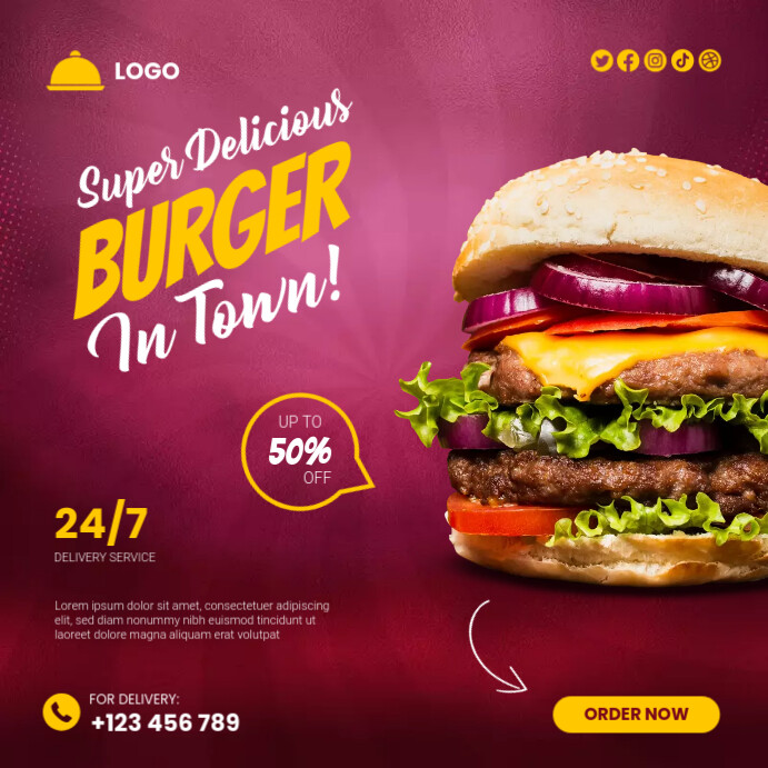 Super Delicious Burger Restaurant Poster Template | PosterMyWall