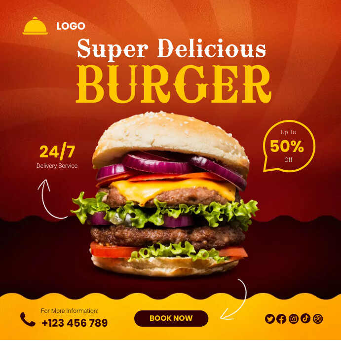 Super Delicious Burger Restaurant Poster Template | PosterMyWall