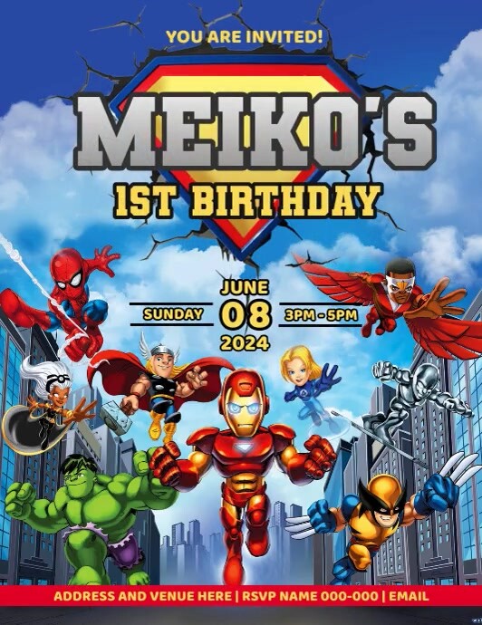 Super Hero Birthday invitation Template | PosterMyWall