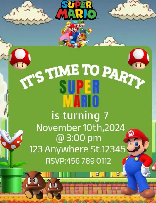 Super Mario | Birthday Template | PosterMyWall