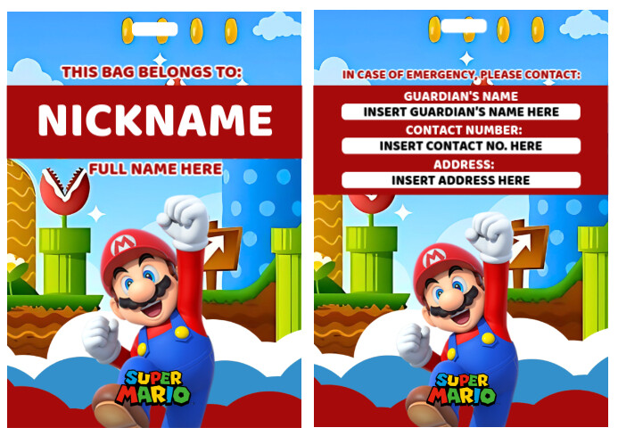 Super Mario Bag Tag Design Template | PosterMyWall