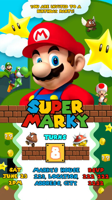Super Mario Birthday Card Design Template | PosterMyWall
