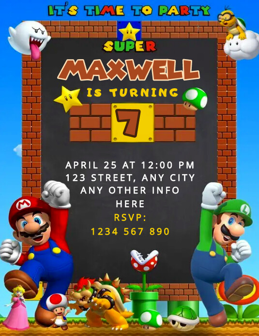 Super Mario Birthday template | PosterMyWall