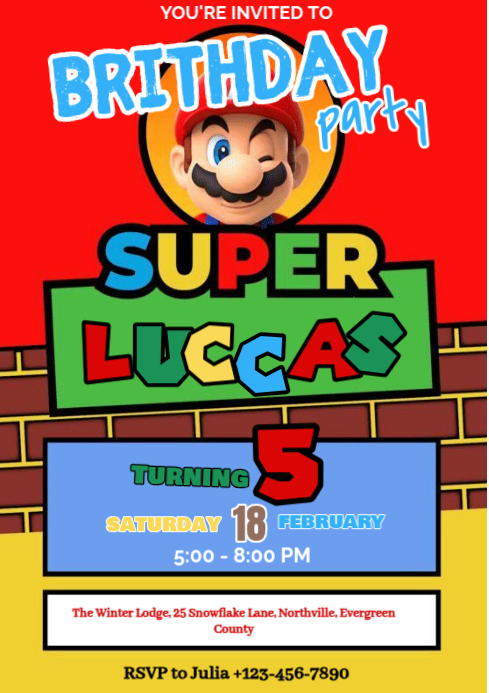 Plantilla de Super Mario Bros invitation celebration temple flayer ...