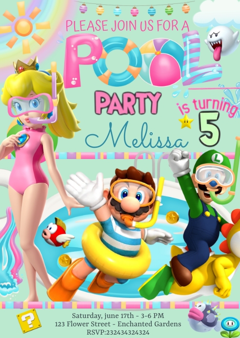 Plantilla de super mario pool birthday invitation | PosterMyWall