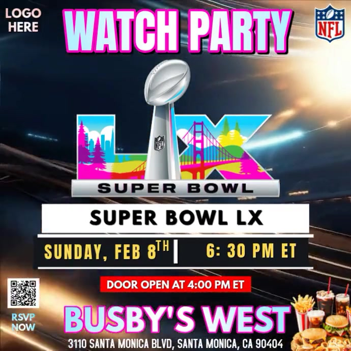 Superbowl Lx 2026 Final Watch Party Templates Instagram Post | PosterMyWall