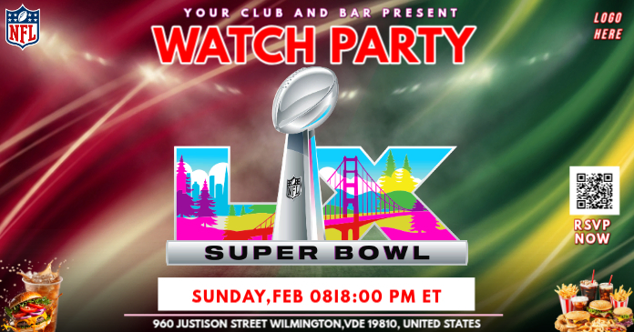 Superbowl Lx 2026 Nfl Final Watch Party Templates Facebook Shared Image ...