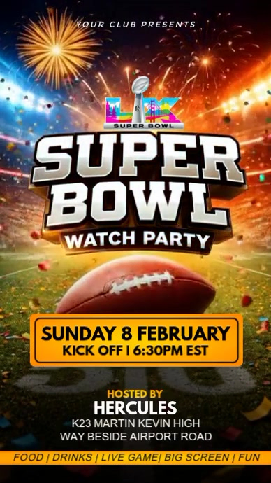 Superbowl lx watch party Template | PosterMyWall