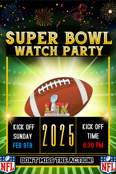Superbowl watch party 2025 Template | PosterMyWall
