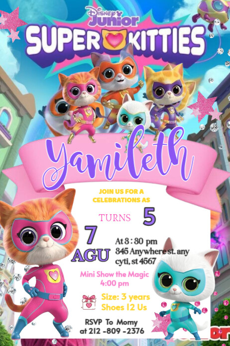 Copy of Superkitties Invitation celebration happy Brithday party temple ...