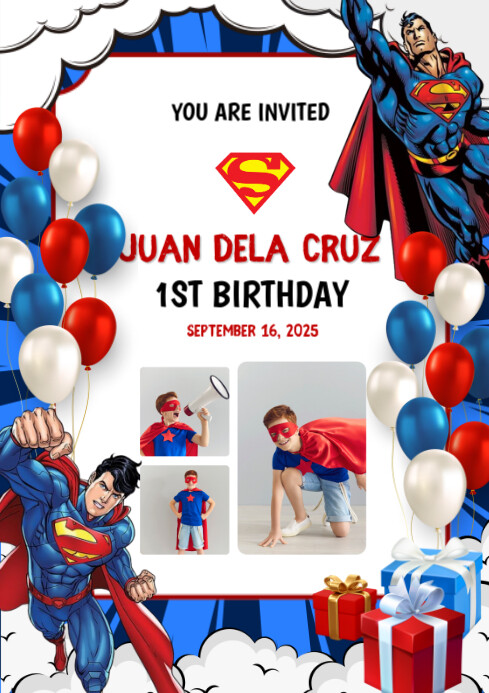 Copy of Superman 1st Birthday Invitation | PosterMyWall