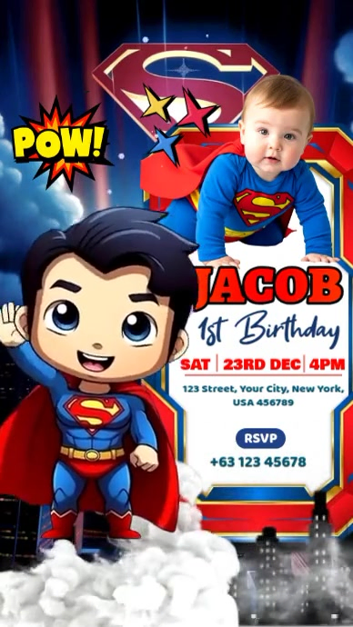 Superman Birthday Reel Invitation Template | PosterMyWall