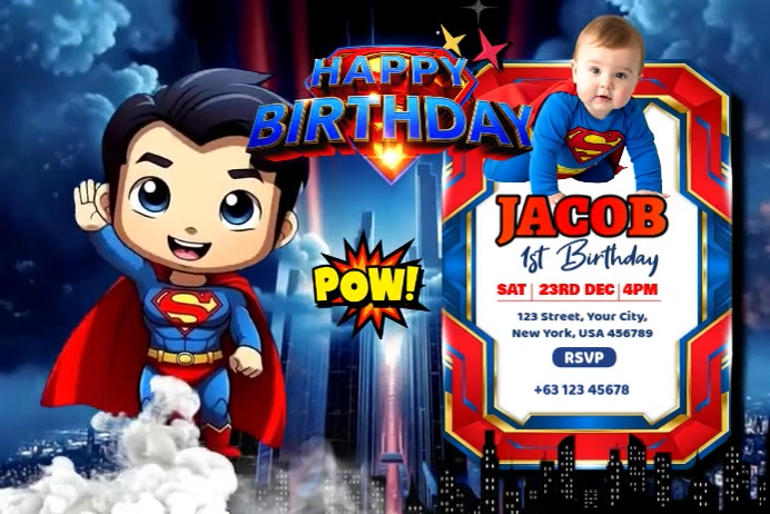 Superman Hero Birthday Banner Template | PosterMyWall