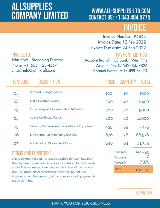 SUPPLIES INVOICE Template | PosterMyWall