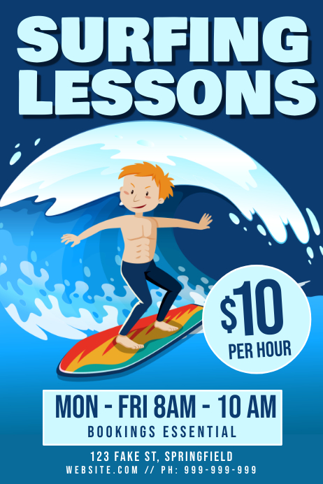 Surfing Lessons Poster Template | PosterMyWall