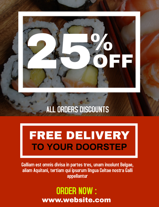 Sushi delivery service flyer advertisement Template | PosterMyWall